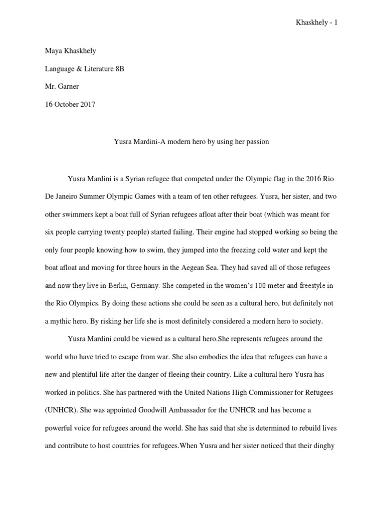 Who Is A Hero - Maya Khaskhely - Yusra Mardini | PDF | Mythology | Refugee