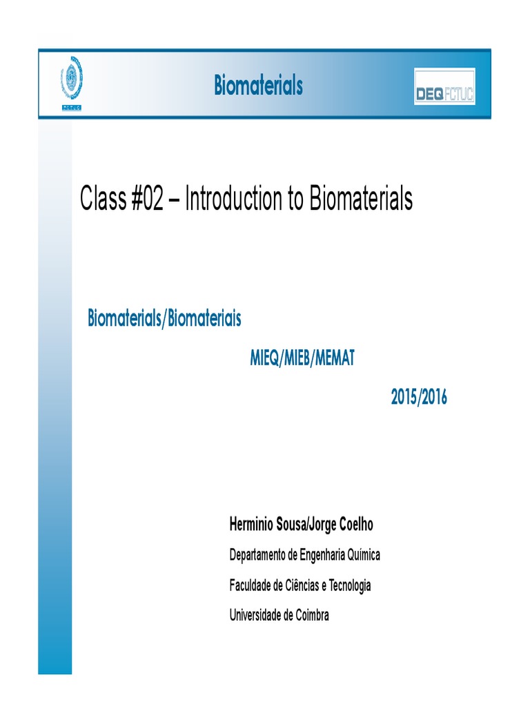 Class #02 - Introduction To Biomaterials | PDF | Biomaterial | Tissue ...