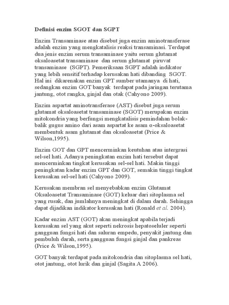 Definisi Enzim SGOT Dan SGPT | PDF
