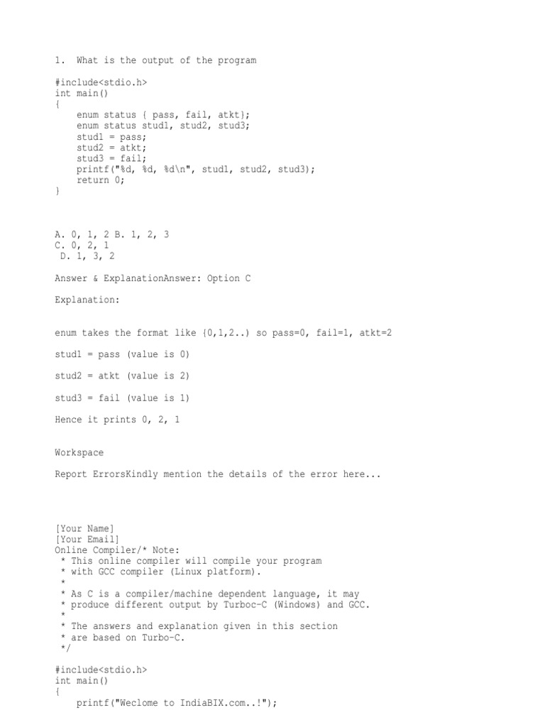 C Ques Pdf C Programming Language Integer Computer Science