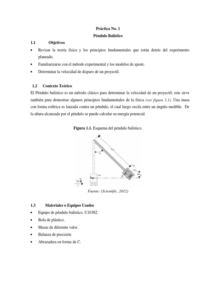 Práctica 1 Péndulo Balístico | PDF | Péndulo | Masa