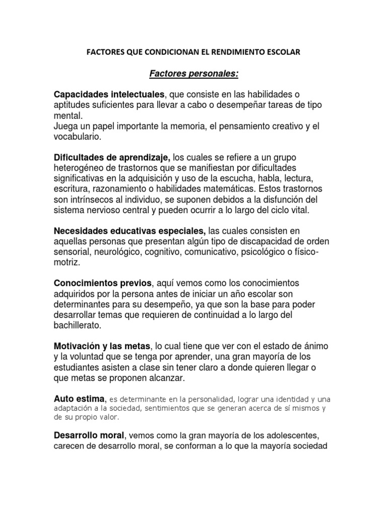 Factores del Rendimiento Escolar | PDF | Aparición | Cambio