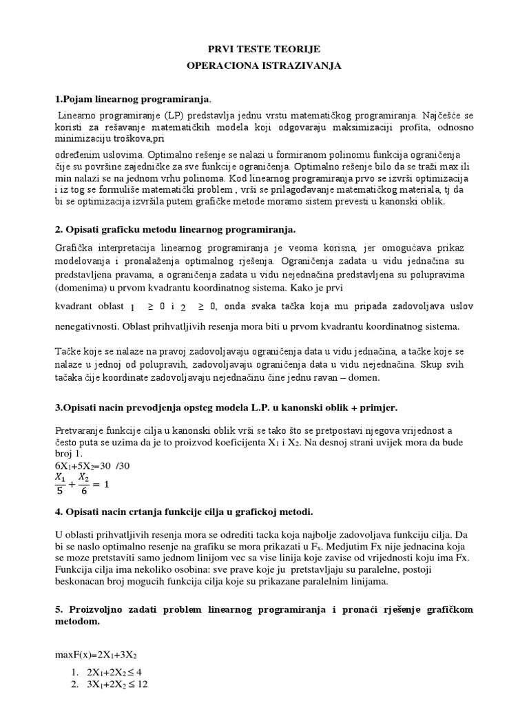 Operaciona Istrazivanja, Prvi Test Teorije | PDF