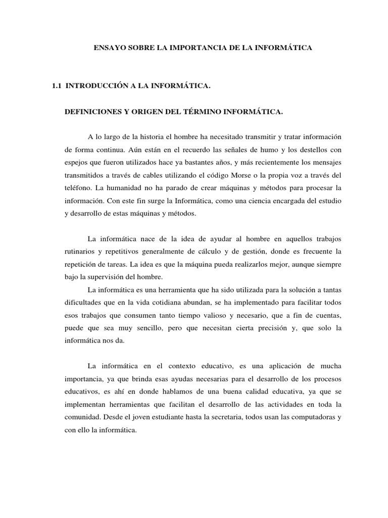 Ensayo Sobre La Importancia de La InformAtica HERNAN | PDF | Maestros ...