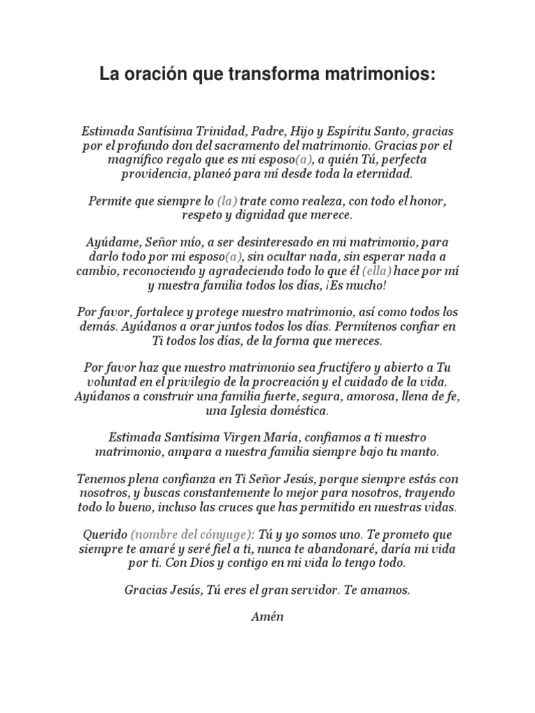 La Oración Que Transforma Matrimonios | PDF