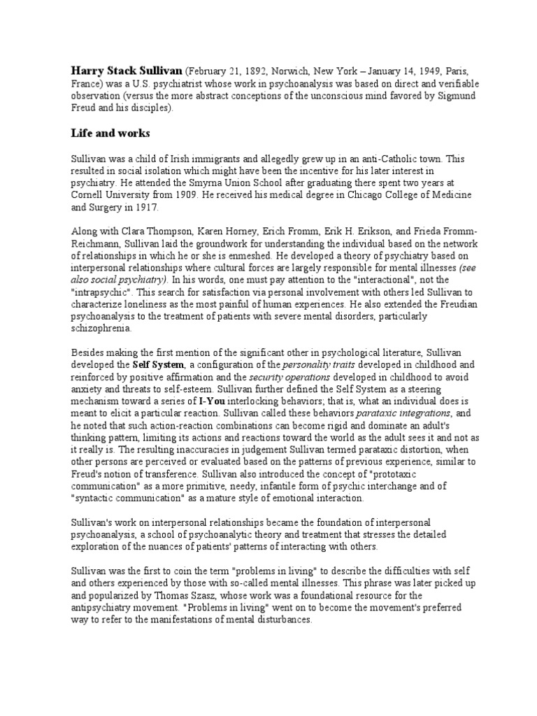Harry Stack Sullivan | PDF | Positive Psychology | Neuroscience