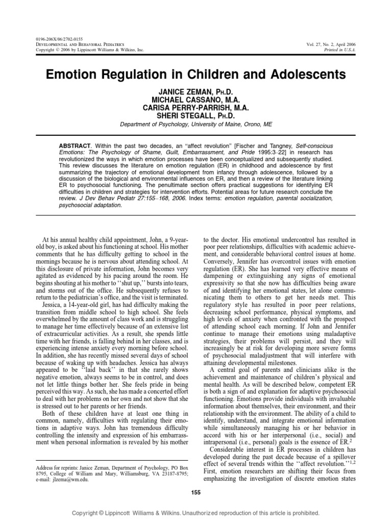 Emotion Regulation in Children and Adolescents | PDF | Friendship ...