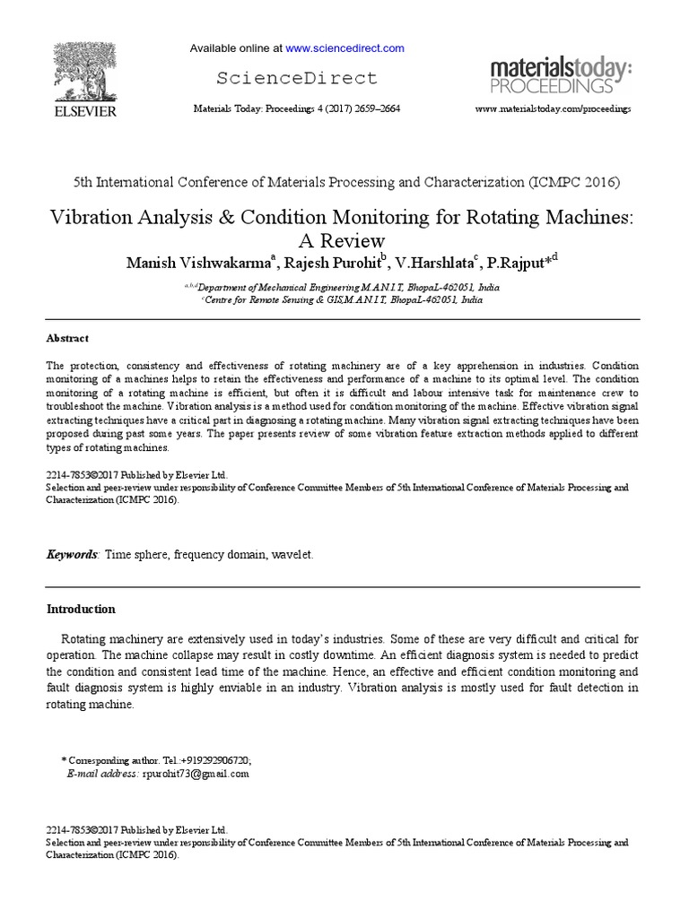 Vibration Analysis & Condition Monitoring For Rotating Machines - A ...