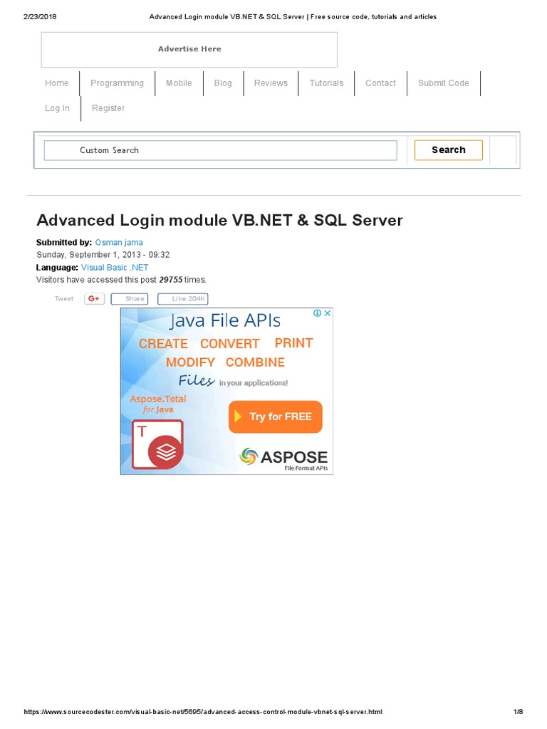 Advanced Login Module VB - Net & SQL Server - Free Source Code, Tutorials and Articles | PDF ...
