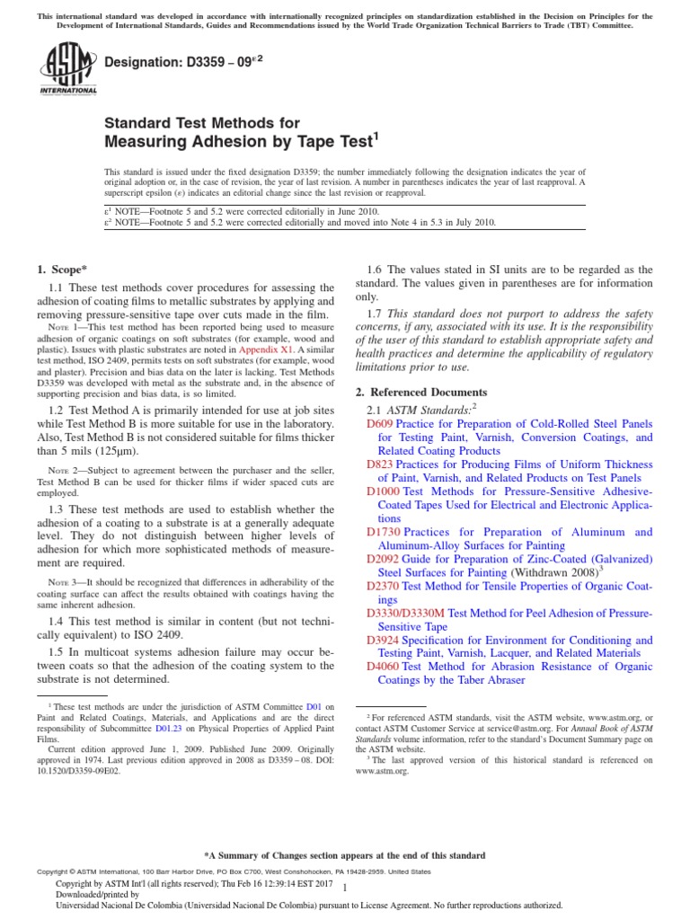 Astm D3359-09. | Download Free PDF | Adhesion | Electromagnetic ...