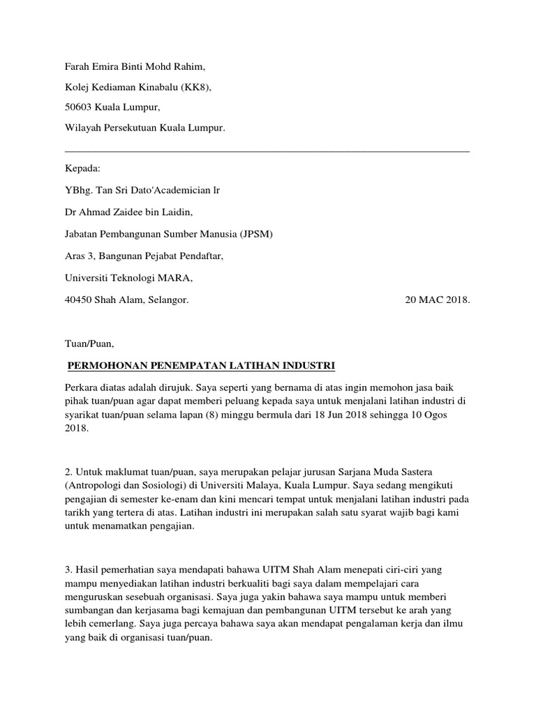 Cover Letter Uitm | PDF