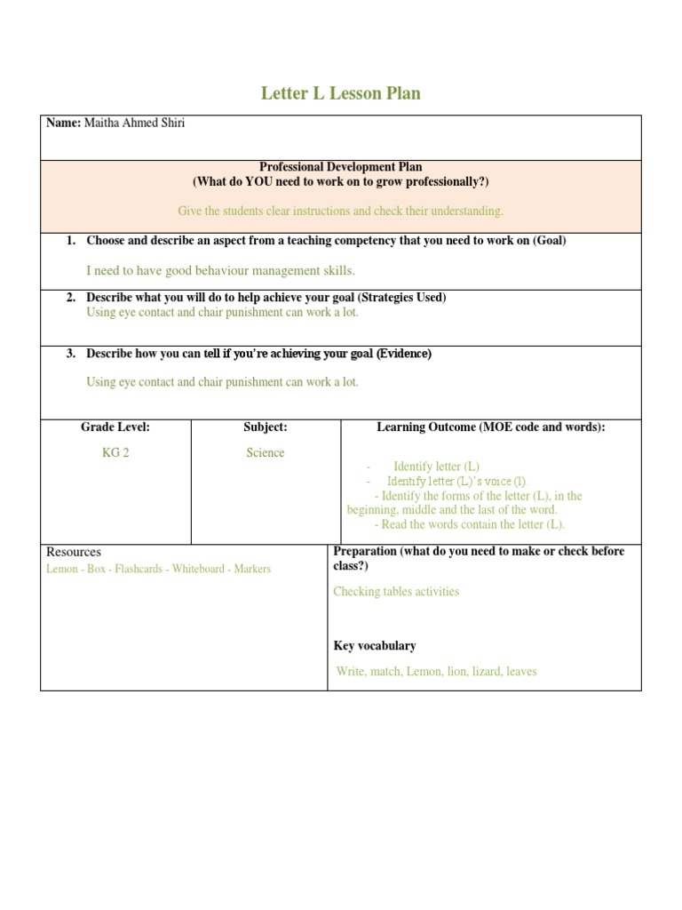 Letter L | PDF | Lesson Plan | Quality Of Life