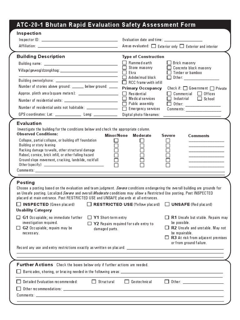 ATC-20-1 Bhutan Rapid Detailed Forms | PDF | Masonry | Geotechnical ...