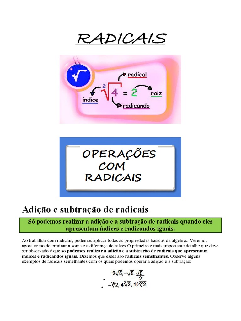 Radicais: Adição e Subtração de Radicais | PDF | Radical (Chemistry ...