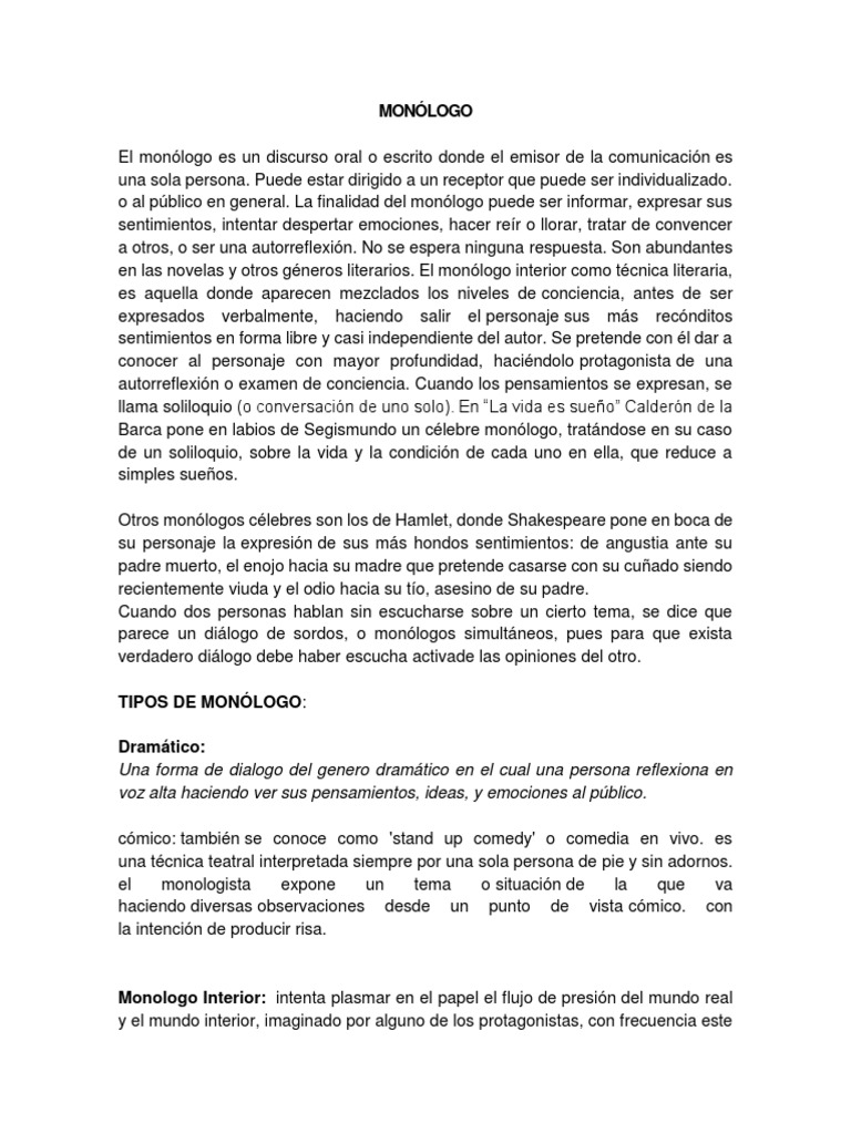 Monologo Tipos Paso | PDF | Monólogo | Ocio