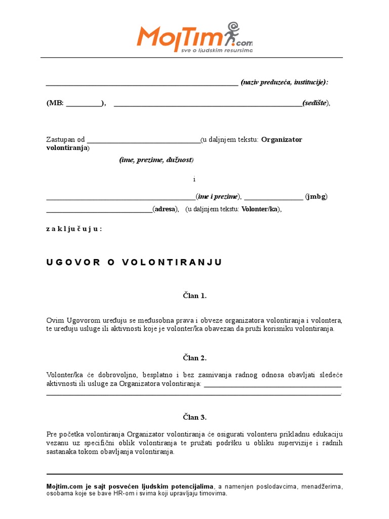 Ugovor o Volontiranju M | PDF