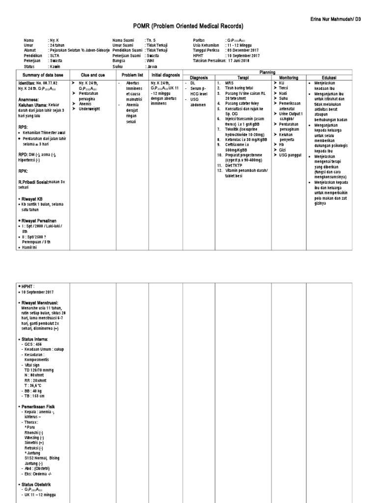 POMR OBGYN Erina Nur Mahmudah D3 | PDF