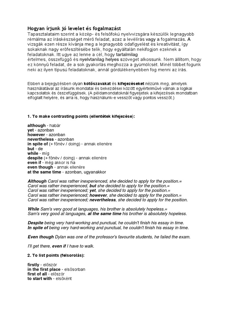 Linkers For Essay Writing - B2-C1 | PDF