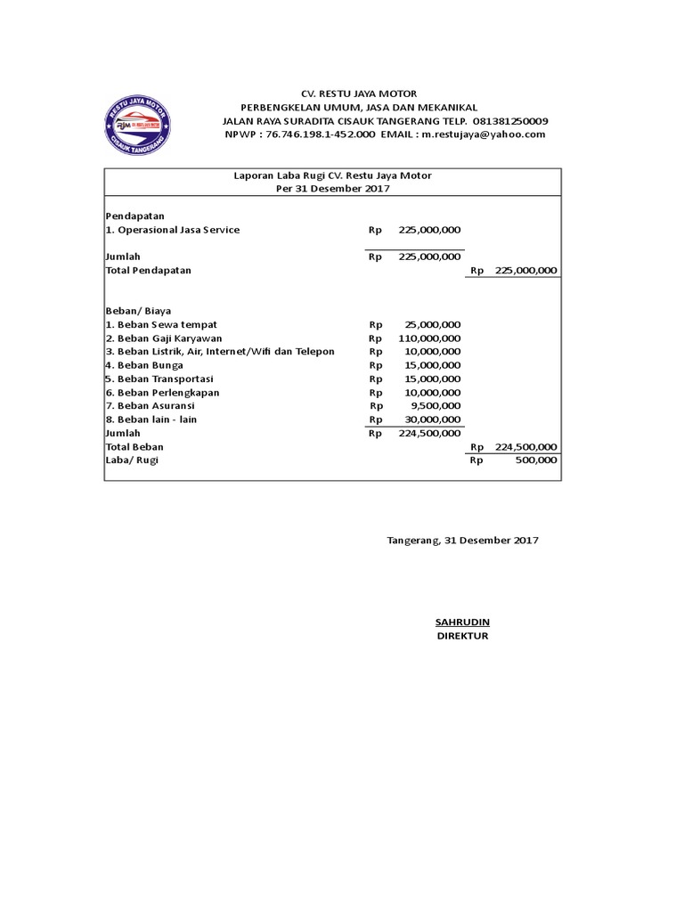 Laporan Keuangan CV. Restu Jaya Motor | PDF