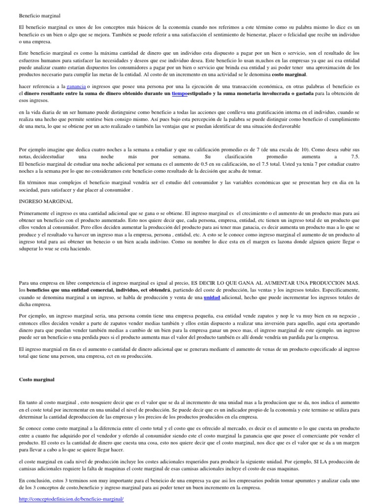 Beneficio Marginal: Conceptos Clave en Economía | PDF | Beneficio ...