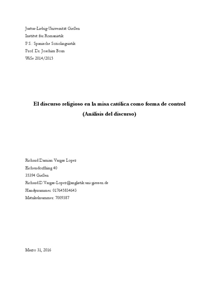 VargasLopez El Discurso Religioso 2016 | PDF | Misa (liturgia) | eucaristía