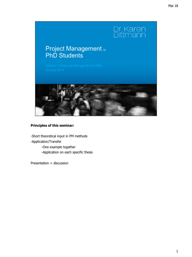 Project Management For PHD Students - Dr. Karen Dittmann | PDF ...