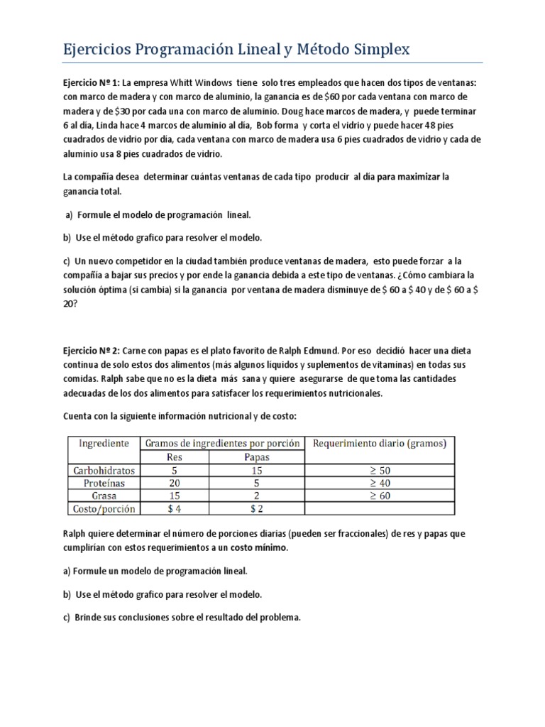 Ejercicios Programacion Lineal y Metodo Simplex Leccion 5 y 6 | PDF | Programación lineal | Aluminio