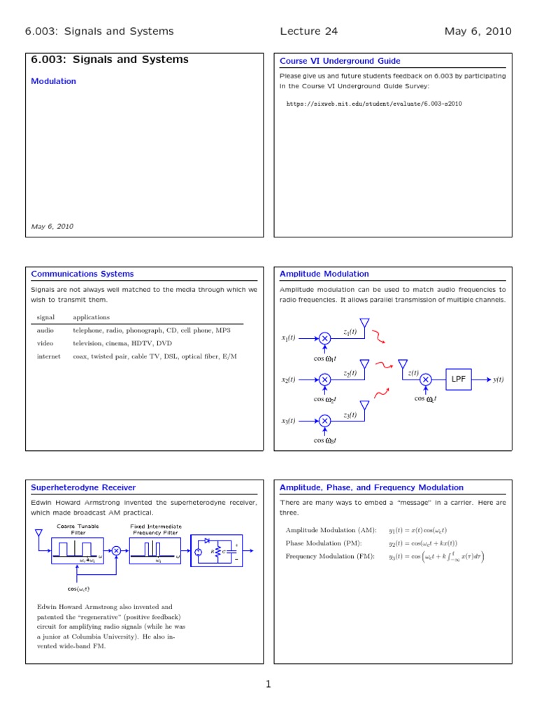 MIT 6.003 Signals and Systems Lecture on Amplitude Modulation | PDF | Frequency Modulation ...