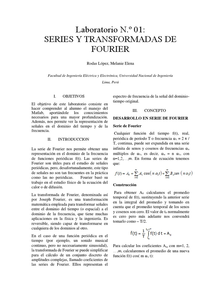 Labo de Tele I - Series y Transformadas de Fourier | PDF | Series de Fourier | Integral