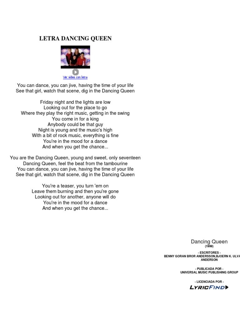 Letra Dancing Queen | PDF | Musical Subgenres | Dance Music