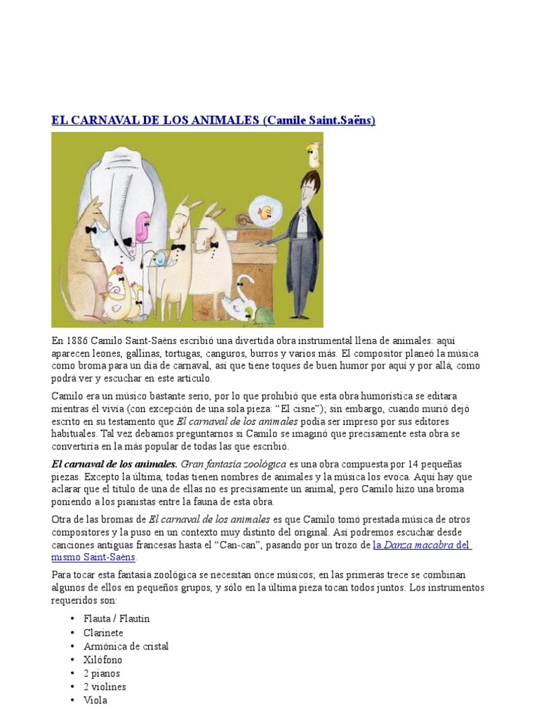 Carnaval de Los Animales | PDF | El carnaval de los animales ...