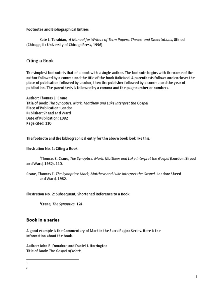 Footnotes and Biblio Entries From LST Style Manual Handout | PDF ...