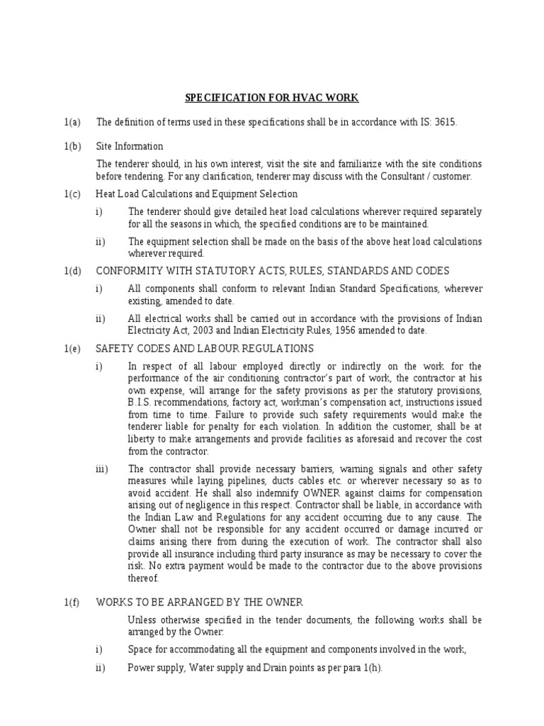 General Specifications For HVAC | PDF | Hvac | Power Supply