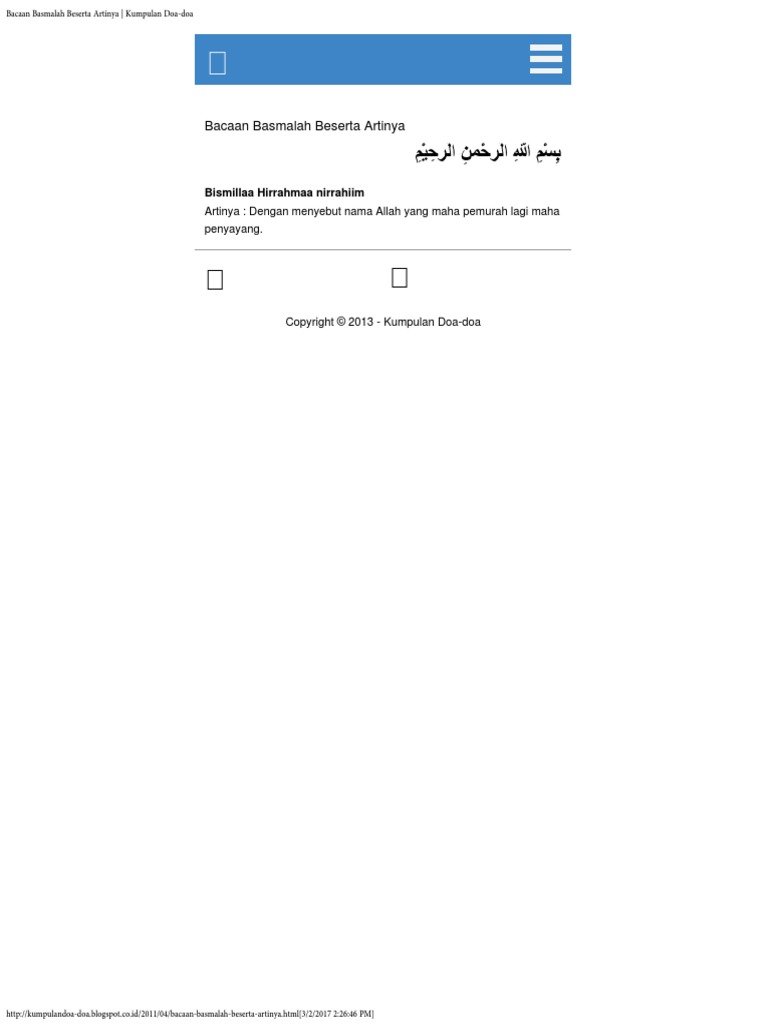 Bacaan Basmalah Beserta Artinya - Kumpulan Doa-Doa PDF | PDF