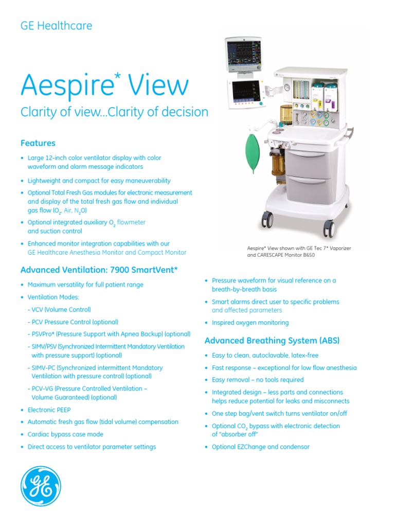 GEHealthcare Product Spec Aespire View | PDF | Breathing | Pressure