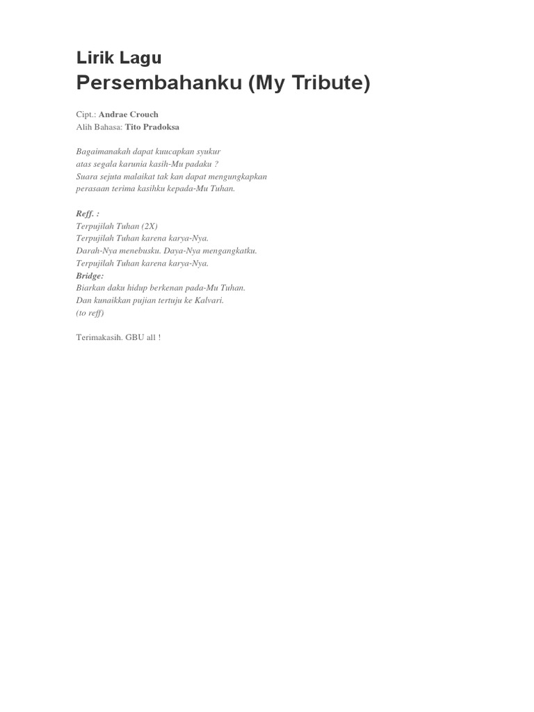 Lirik Lagu My Tribute-Persembahanku | PDF