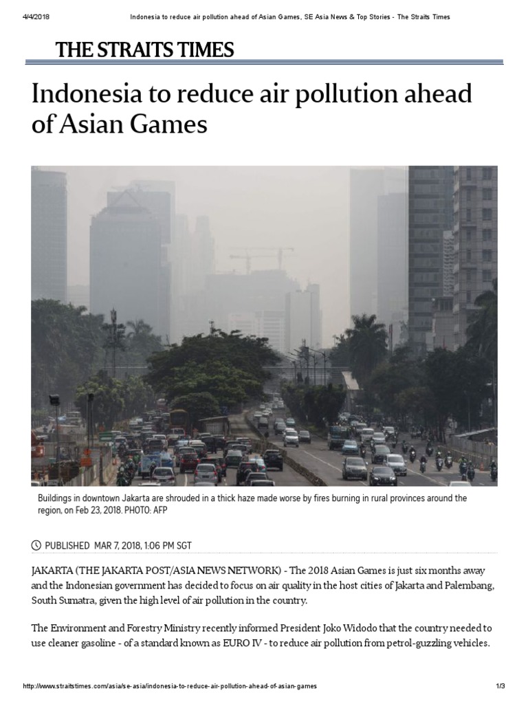 Indonesia To Reduce Air Pollution Ahead of Asian Games, SE Asia News ...