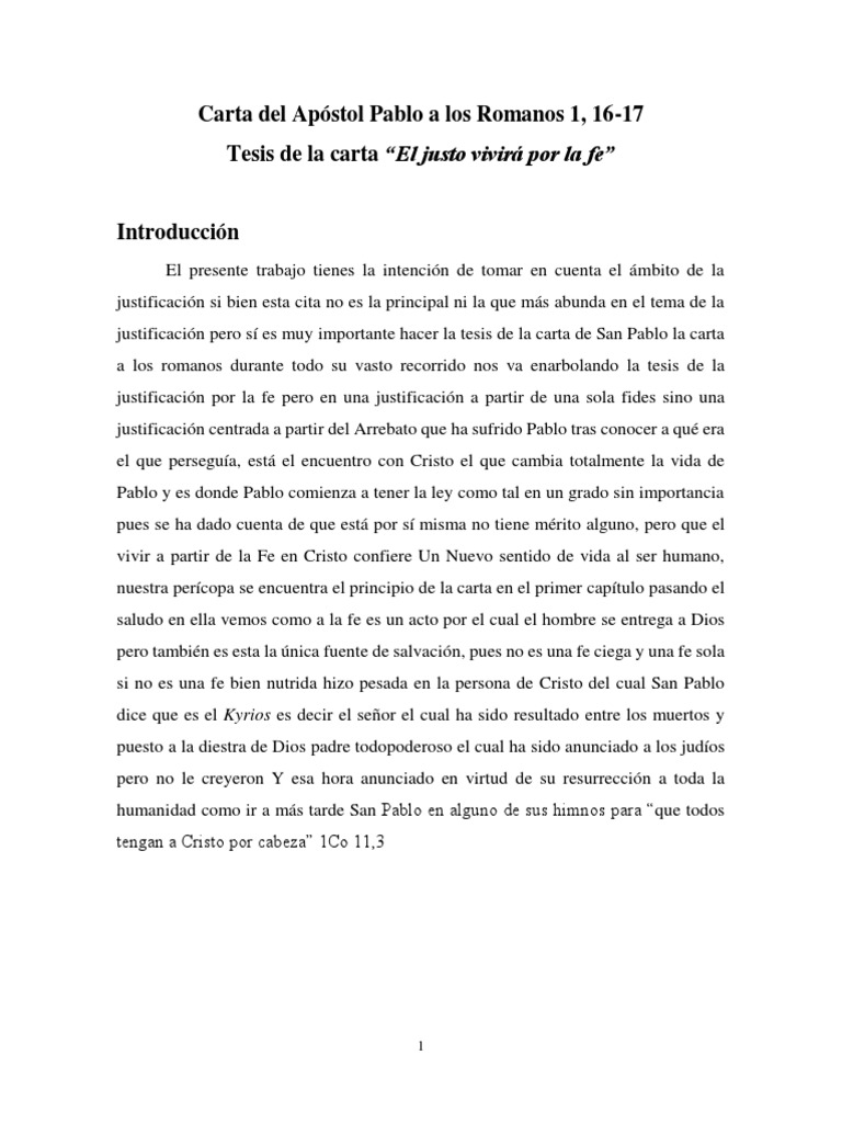 Carta Del Apóstol Pablo A Los Romanos 1, 16-17 Final | PDF | Pablo el ...