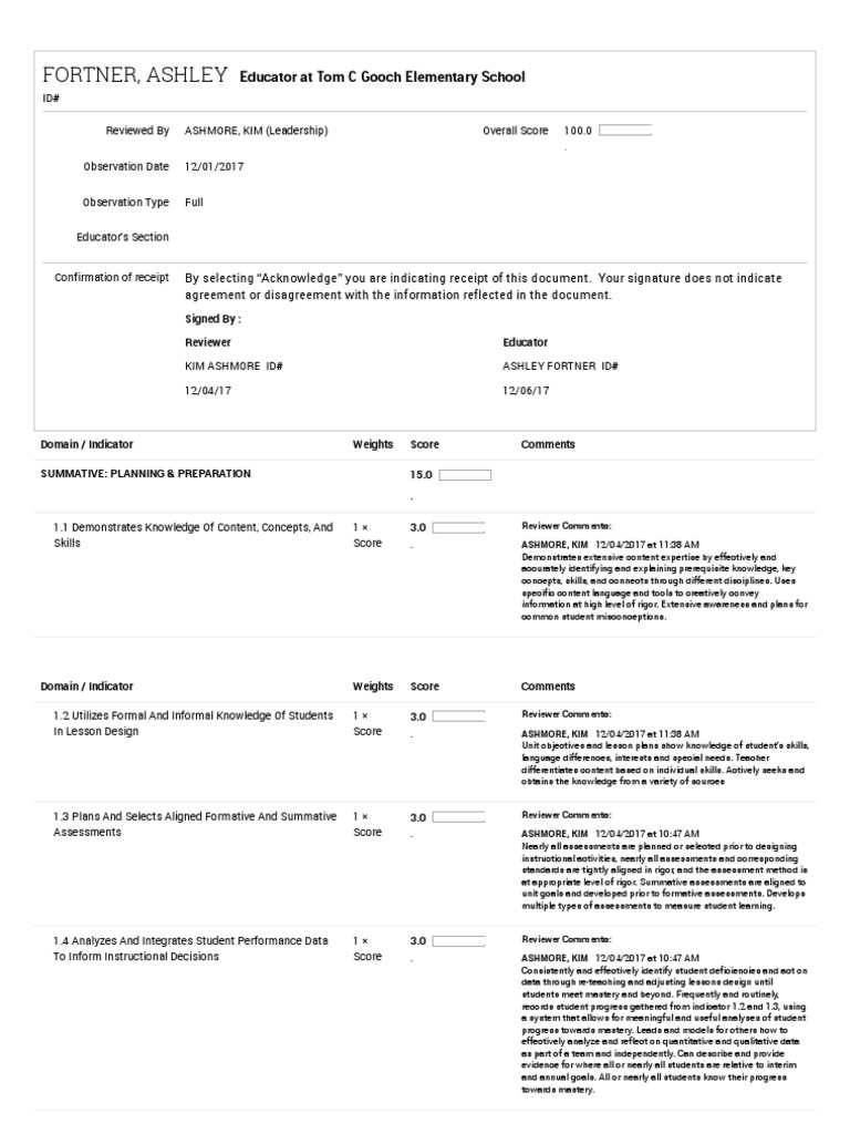 Ashley Fortner's Teaching Evaluation Report | PDF | Educational ...