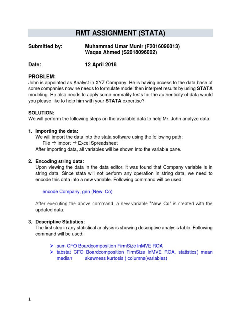 Assignment - Stata | Download Free PDF | Errors And Residuals | Regression Analysis