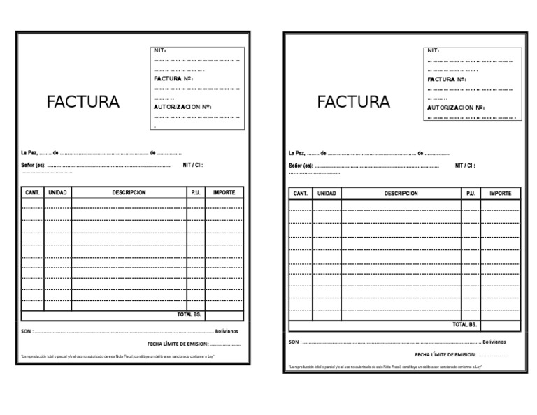 Factura Formato en Blanco Sencillo | PDF