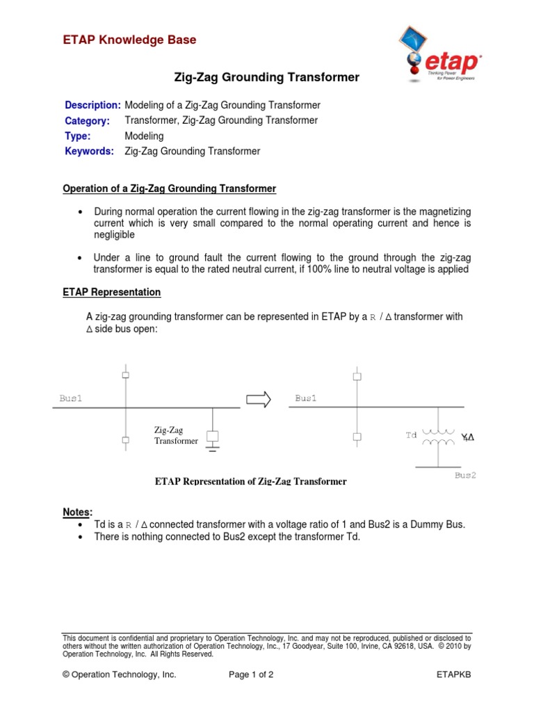 ETAP Knowledge Base: Zig-Zag Grounding Transformer | PDF