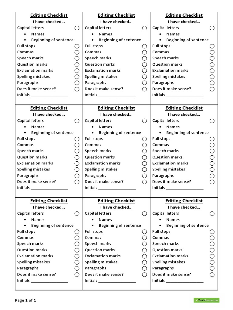 Teachstarter-Writing-Editing-Checklist 3386 | PDF | Sentence ...