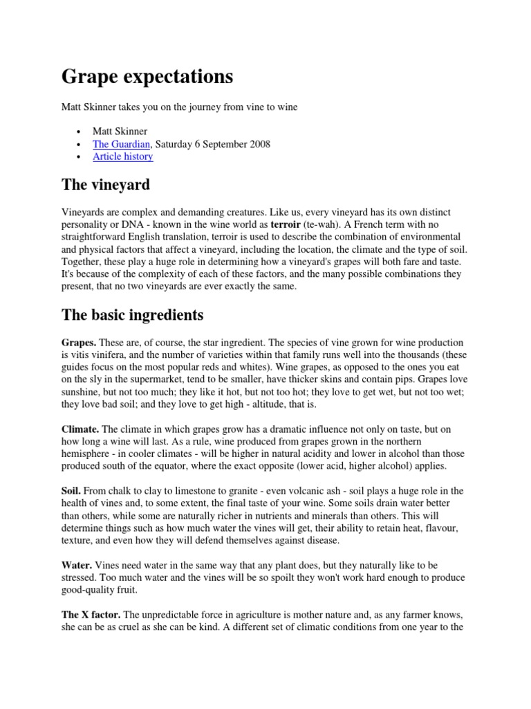 Grape Expectations: The Vineyard | PDF | Winemaking | Fermentation In ...