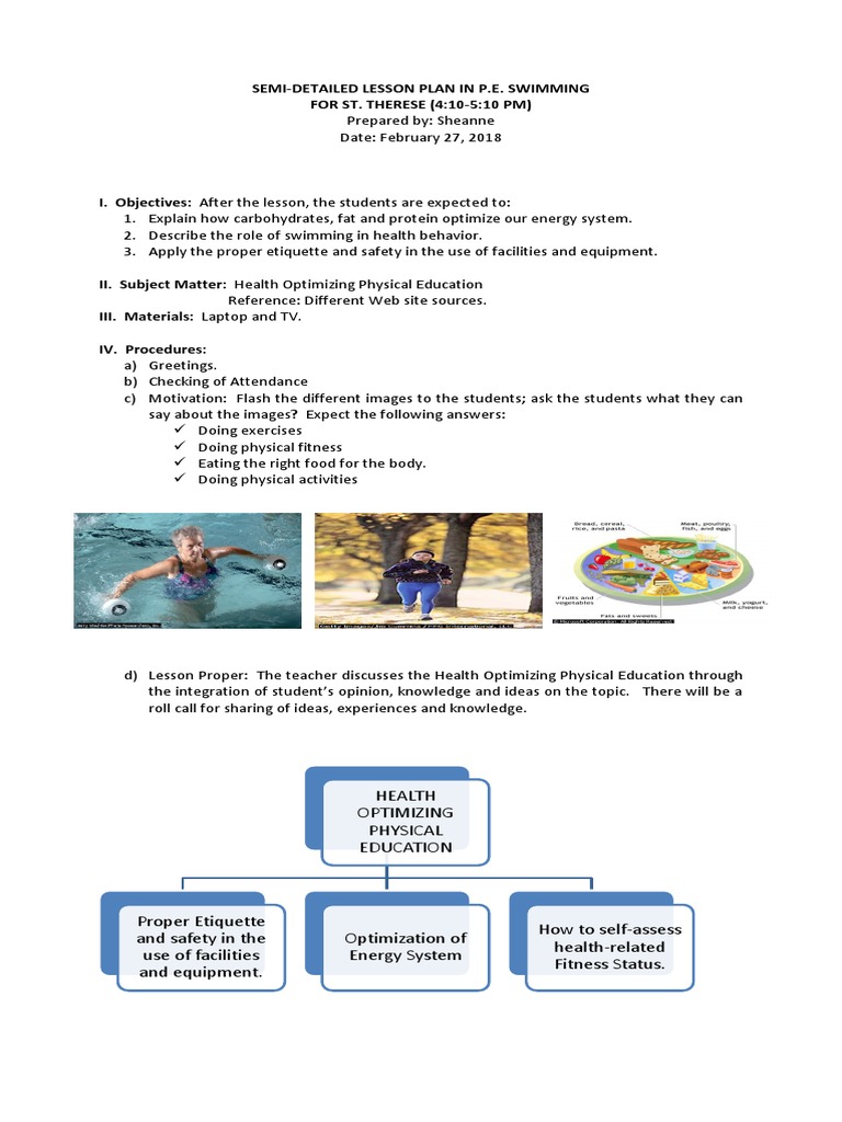 Lesson Plan On PE Swimming3 | PDF | Physical Education | Lesson Plan