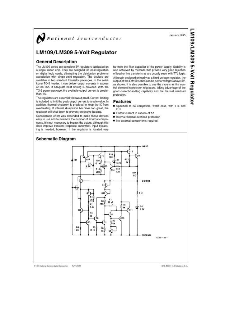 LM109/LM309 5-Volt Regulator: General Description | PDF | Power Supply ...