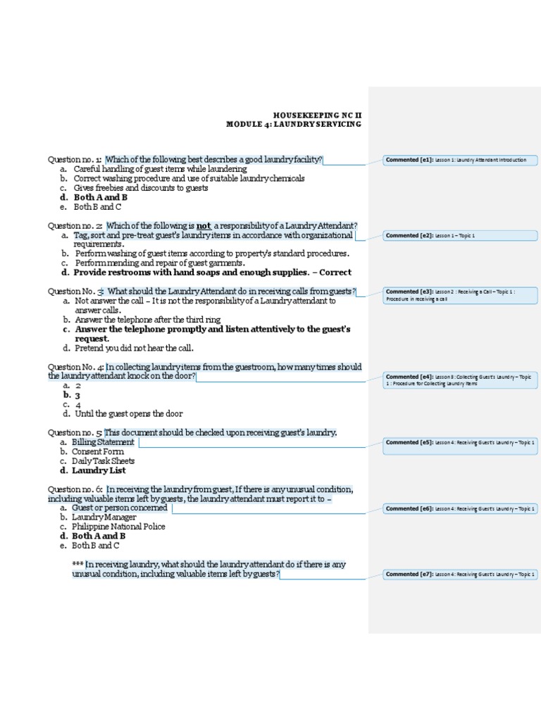 Laundry Servicing Module Quiz | PDF | Laundry | Washing Machine