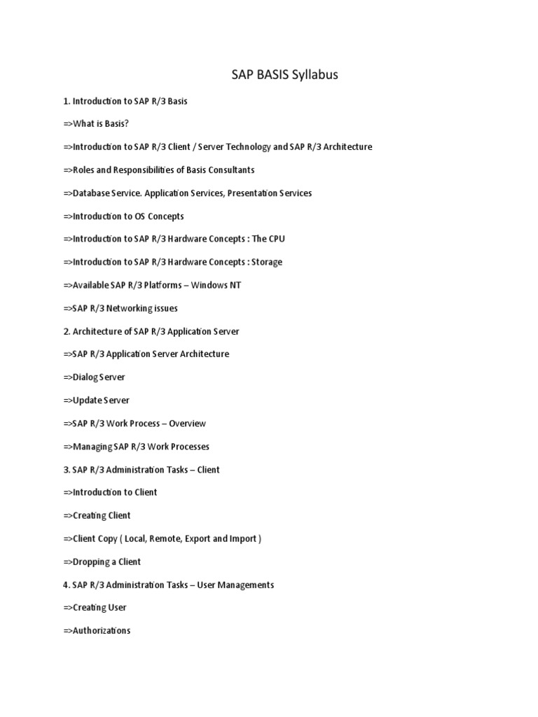 SAP BASIS Syllabus | PDF | Enterprise Resource Planning | Computing