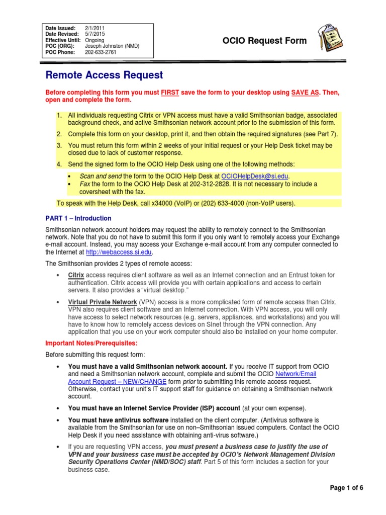 Remote Access Request Form | PDF | Help Desk | Antivirus Software
