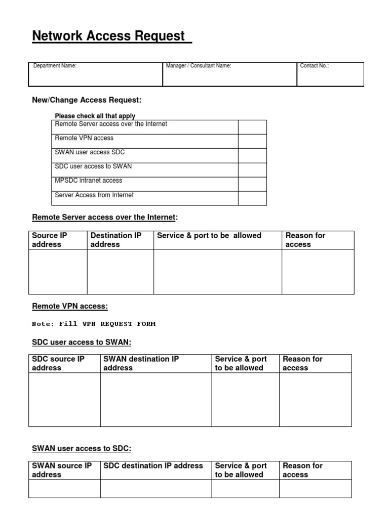 Network Access Request: Please Check All That Apply | PDF